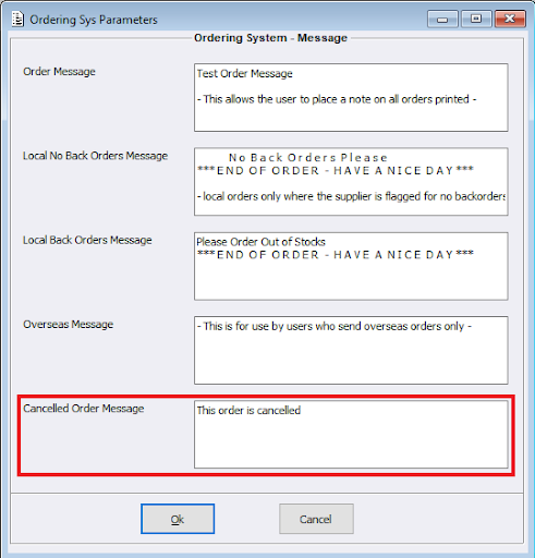 Ordering Configurations > Message – ACR Software