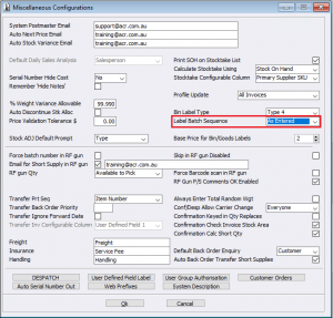 Misc Configurations > new Label Batch Sequence – ACR Business Systems