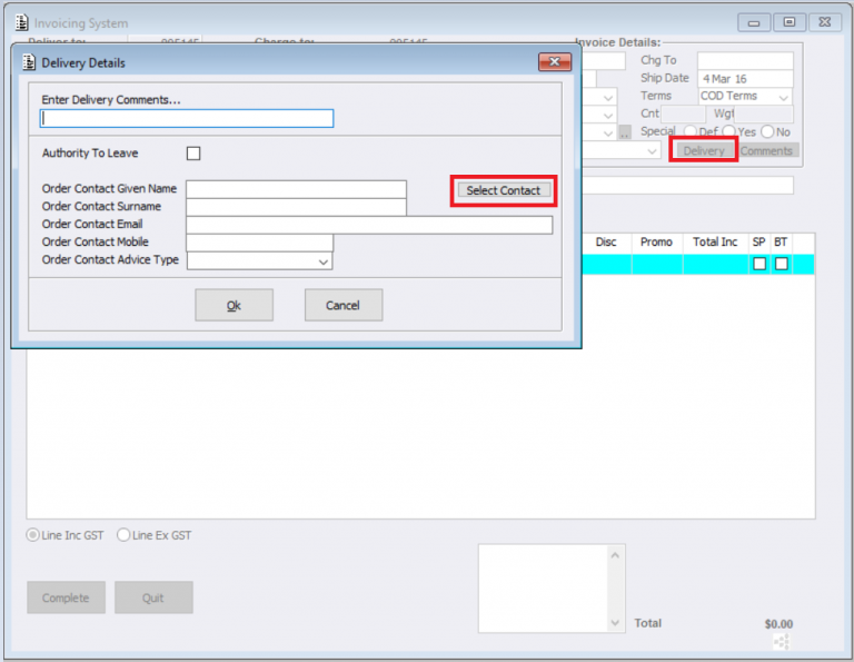 Invoicing System > Delivery Details – ACR Software
