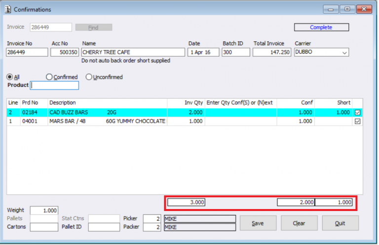 Invoicing System: Confirmations > new Total fields – ACR Software