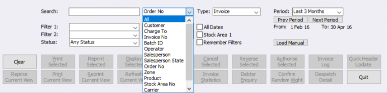 ACR System: Invoice, Order & Overseas Order Maintenance menus > All option extended – ACR Software